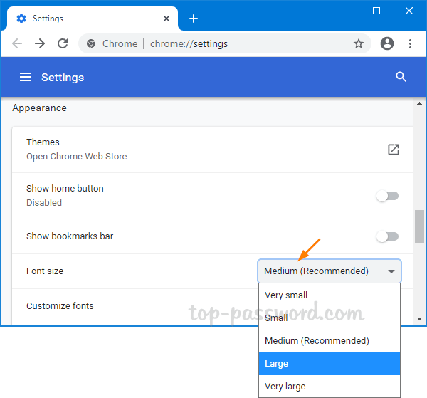 Jak změnit výchozí velikost písma pro prohlížeč Chrome