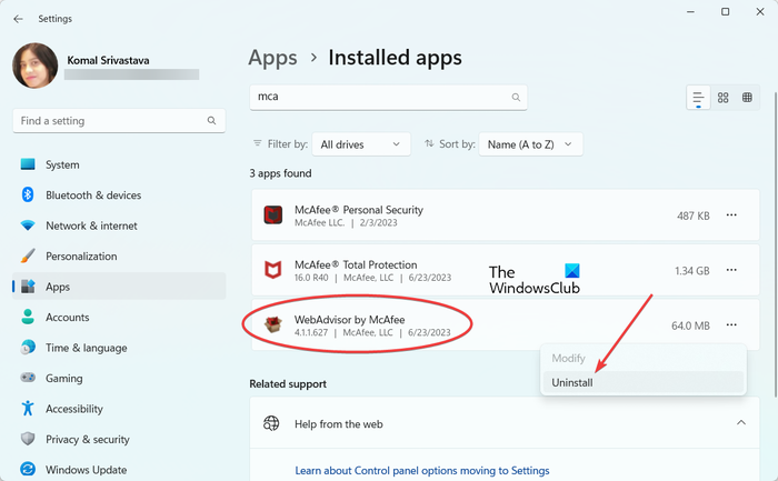 Jak odstranit McAfee WebAdvisor z Windows 11/10 - Tiempo de Frikis