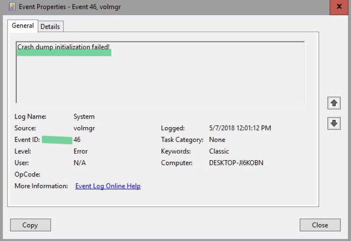 Inicializace výpisu zhroucení se nezdařila, ID události 46 [Opravit ...