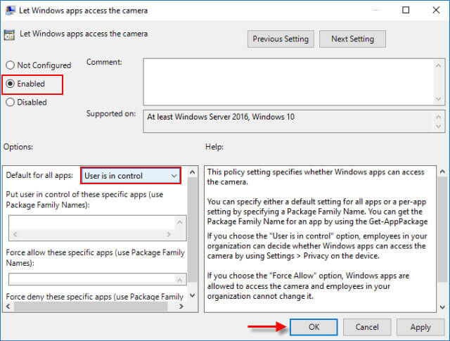 Hvordan man tillader eller blokerer appadgang til kamera i Windows 10