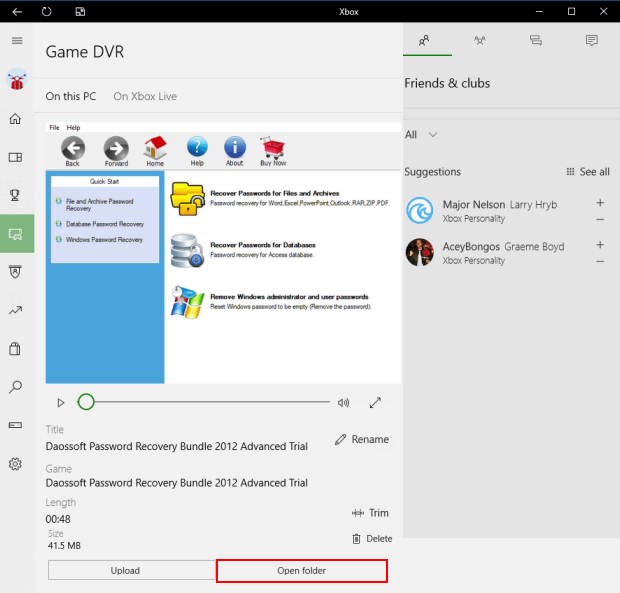 Aufnahme von Bildschirm/Screenshots mit Spiele -DVR in Windows 10 aufnehmen