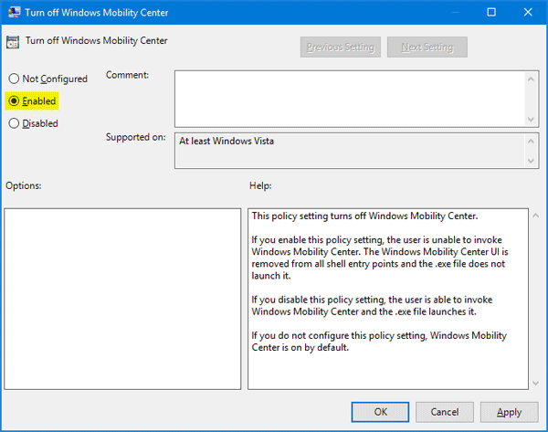 So deaktivieren Sie das Windows Mobility Center in Windows 10/8/7