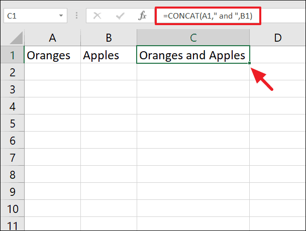 So verwenden Sie CONCATENATE/CONCAT in Excel