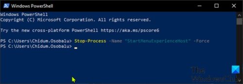 So starten Sie StartMenuExperienceHost.exe über die Eingabeaufforderung oder PowerShell unter ...