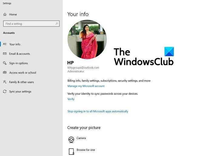 Behebung, dass das Profilbild in den Windows-Einstellungen nicht ...
