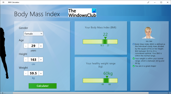Berechnen Sie den Body-Mass-Index (BMI) mit kostenlosen BMI-Rechnern für Windows 11/10