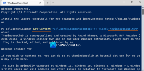 So zeigen Sie eine Textdatei in der Eingabeaufforderung und PowerShell in Windows 11/10 an ...