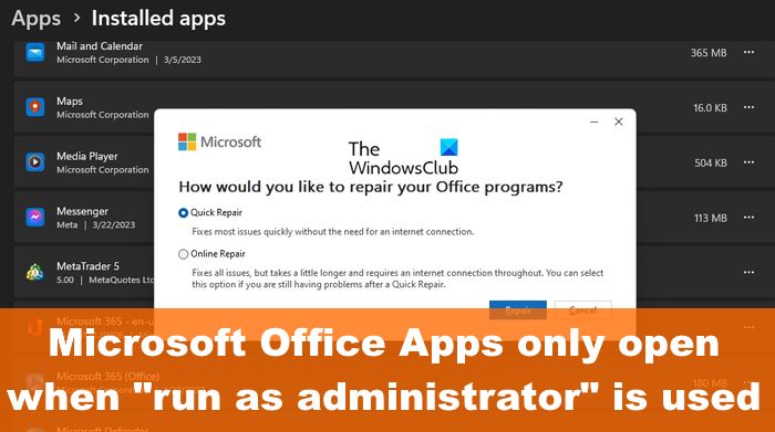 Microsoft Office -Apps sind nur geöffnet, wenn sie als Administrator ...