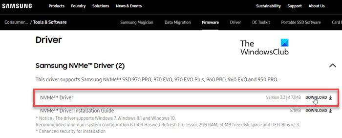 Wo kann man den Samsung NVME-Treiber für Windows 11/10 herunterladen ...