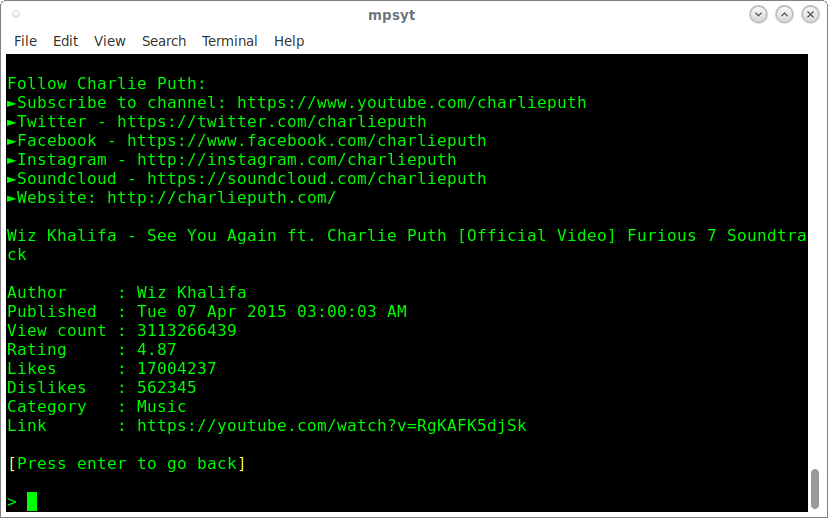 Mps-youtube: a command line YouTube player and downloader