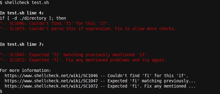Using shellcheck to find and fix script errors