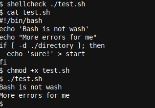 Using shellcheck to find and fix script errors