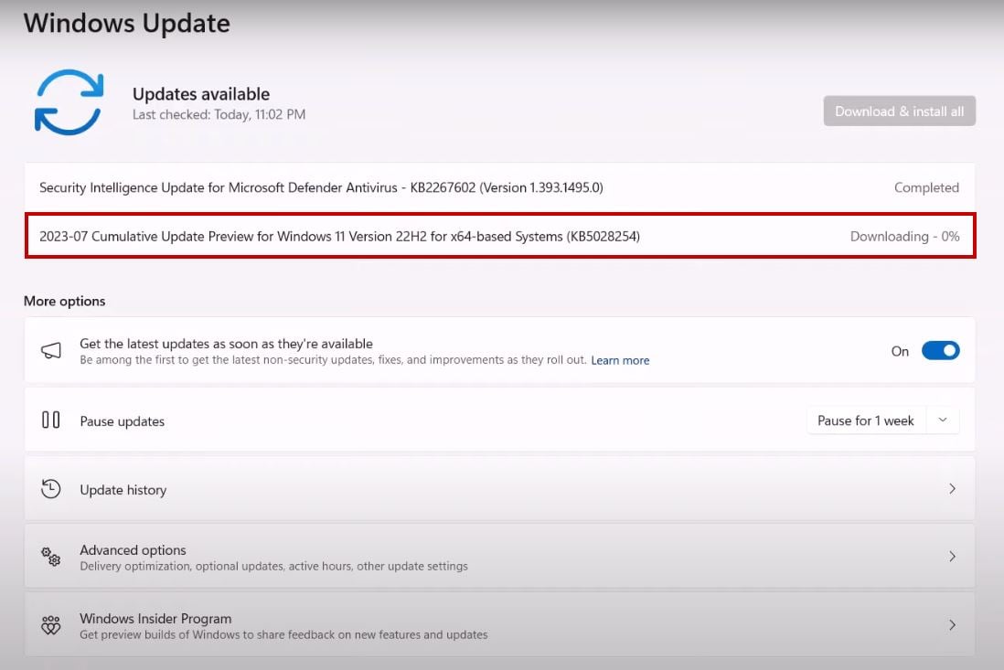 Correction: Windows 11 KB5028254 Aperçu Mise à jour non installée