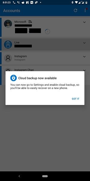 Activez l'application Cloud Backup pour Microsoft Authenticator sur Android et iPhone