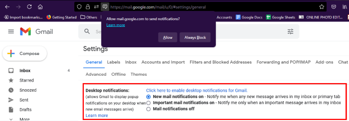 Comment activer les notifications de bureau pour Gmail sur un PC Windows