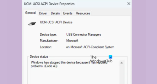 Erreur du pilote de périphérique ACPI UCM-UCSI sous Windows 11/10 ...
