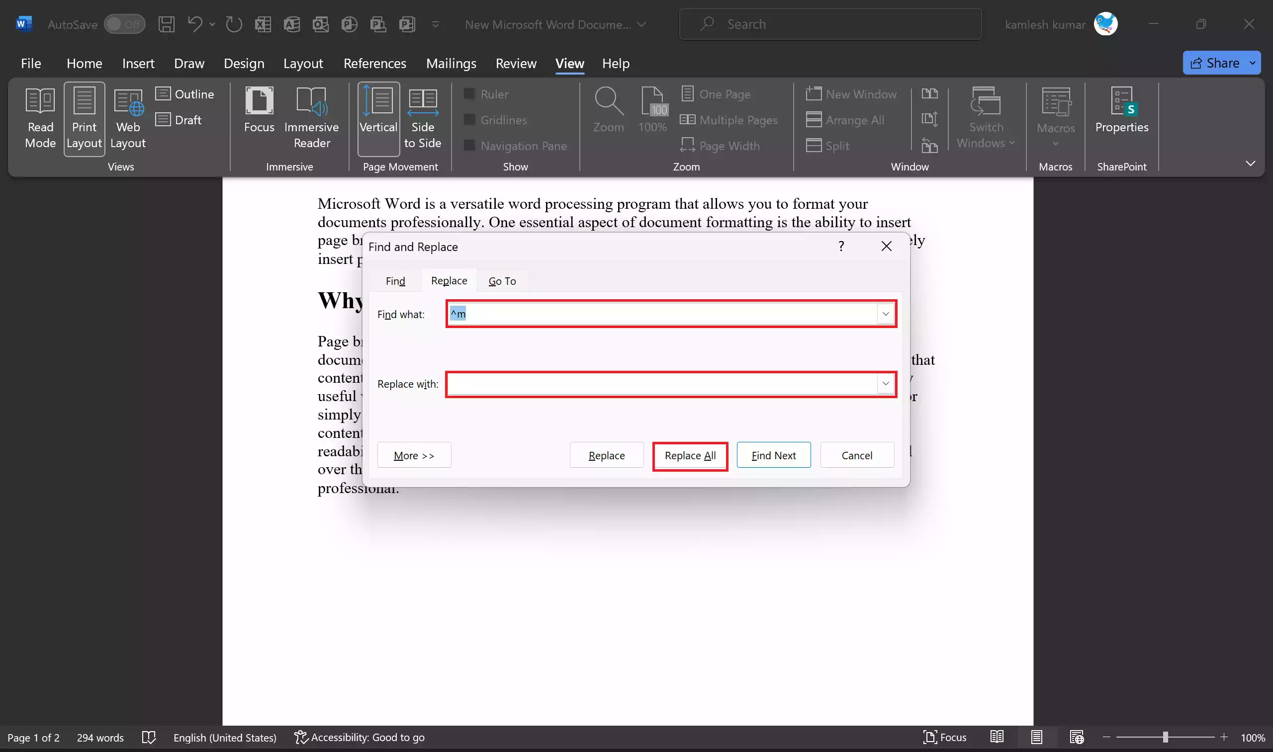 Hogyan lehet eltávolítani az oldalszüneteket és az oldalszámokat a Microsoft Word -ben?