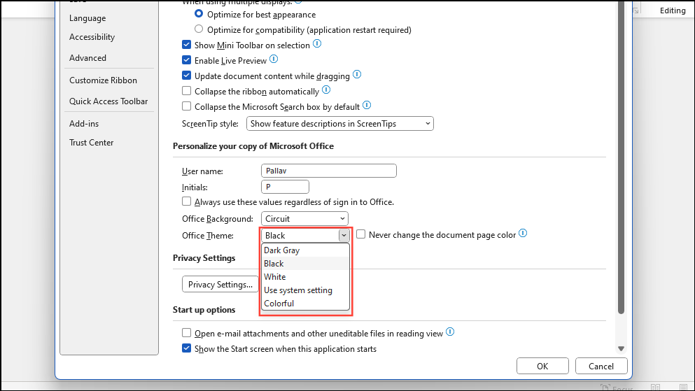 A Microsoft Word váltása világos módra (a sötét mód kikapcsolása ...