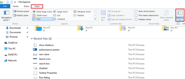 A File Explorer opciók megnyitása a Windows 11/10 rendszerben