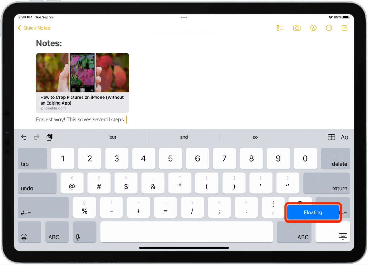 How to turn the floating keyboard on iPad (iPadOS 15) on and off ...