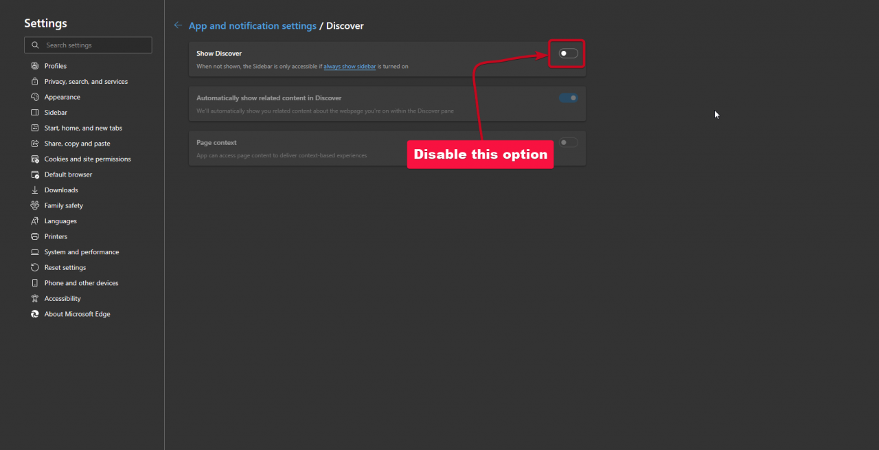 Cómo deshabilitar el botón Bing Discover en Microsoft Edge navegador