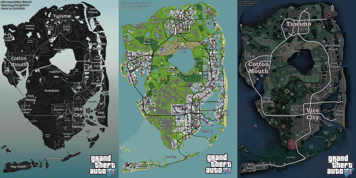Concepto de mapa filtrado de GTA 6 que lo muestra 2x del mapa de GTA 5 ...