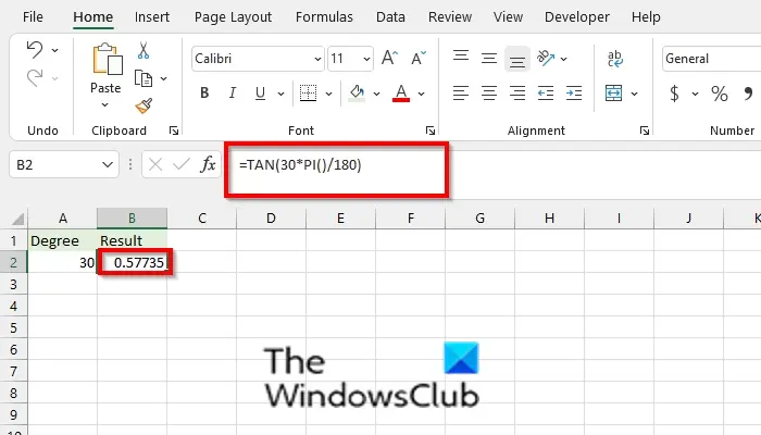 How to use the TAN function in Microsoft Excel