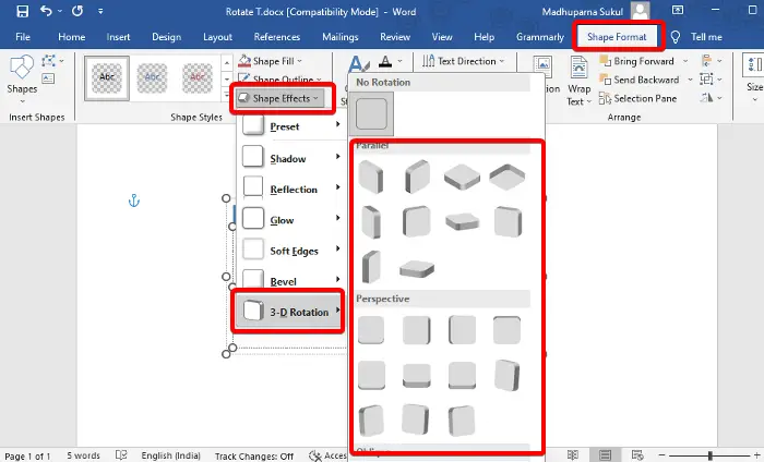 How to rotate Text in Word