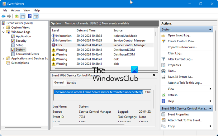 Il servizio Windows Camera Frame Server è stato interrotto in modo imprevisto - Tiempo de Frikis