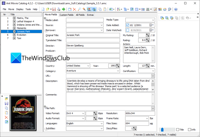 Il miglior software gratuito di catalogo di film per Windows 11/10 per ...