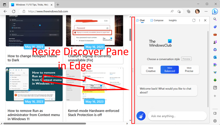 Come ridimensionare il riquadro Discover in Microsoft Edge su Windows 11