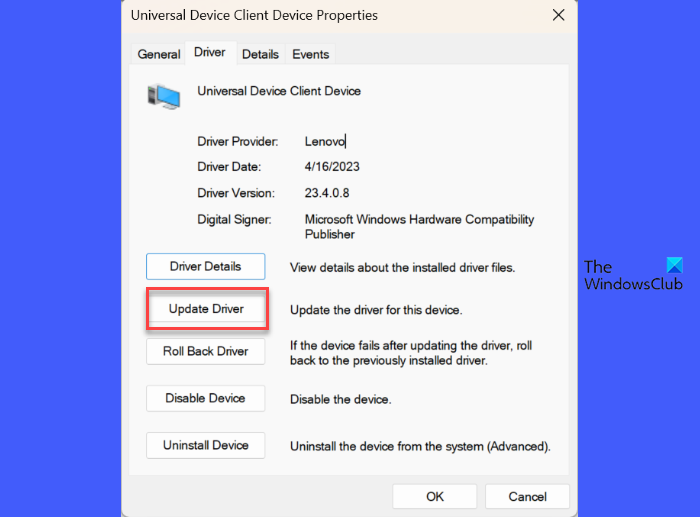 Il dispositivo client Universal Device non funziona in Windows 11