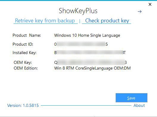 showkeyplus：Windowsオペレーティングシステムの無料プロダクトキーファインダー