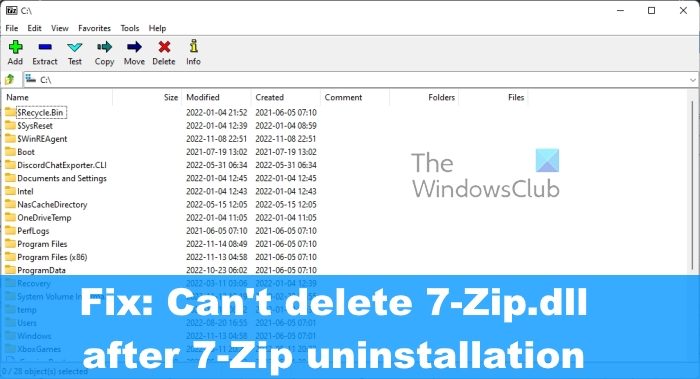 7-Zip のアンインストール後に 7-Zip.dll を削除できません