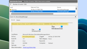 イベントID 131、メタデータのステージングはWindows 11/10で失敗しました