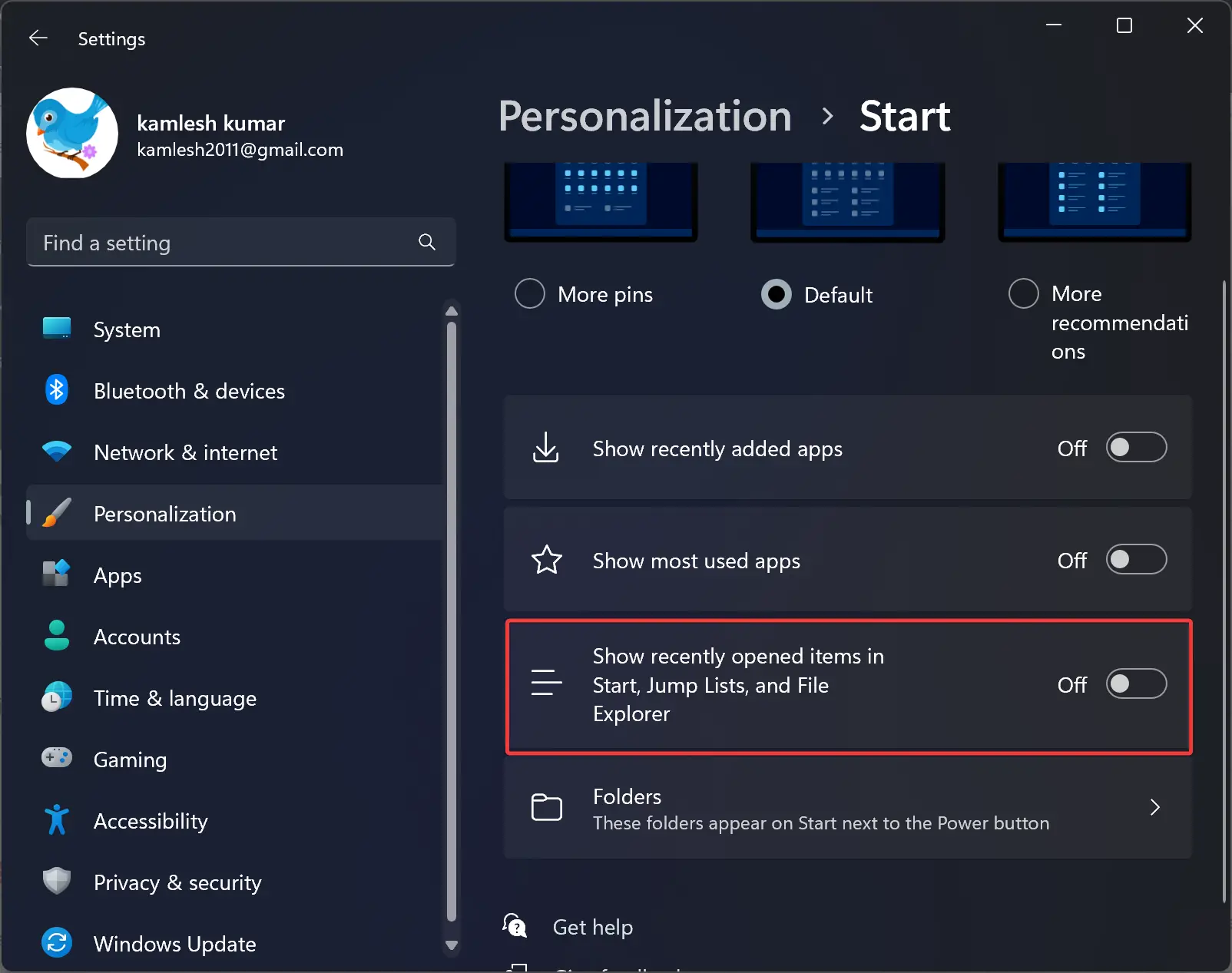 Kaip įjungti arba išjungti naujausius elementus „Start“, „Jump Lists“ ir „File Explorer ...