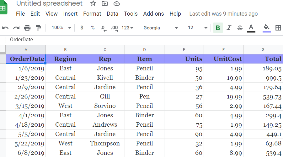 Hoe een kolom en rij te bevriezen in Google Sheets