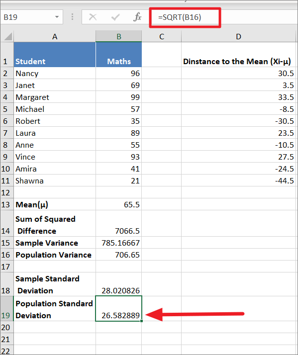Hoe standaardafwijking in Excel te berekenen