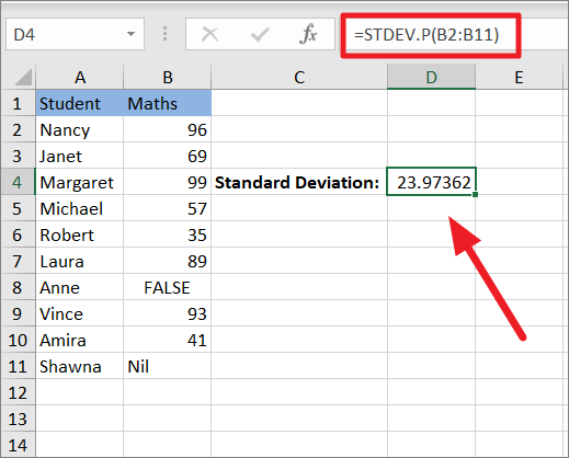Hoe standaardafwijking in Excel te berekenen