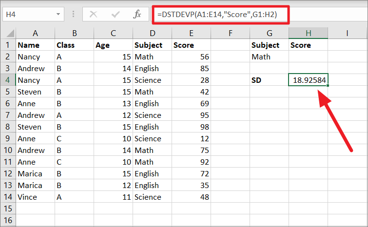 Hoe standaardafwijking in Excel te berekenen