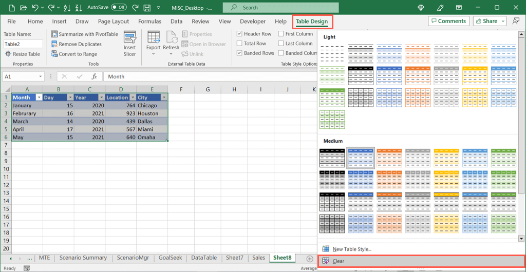 Een tabel verwijderen of verwijderen in Microsoft Excel
