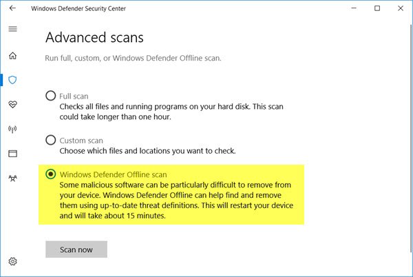 Windows Defender Offline Scan uitvoeren tijdens het opstarten in ...