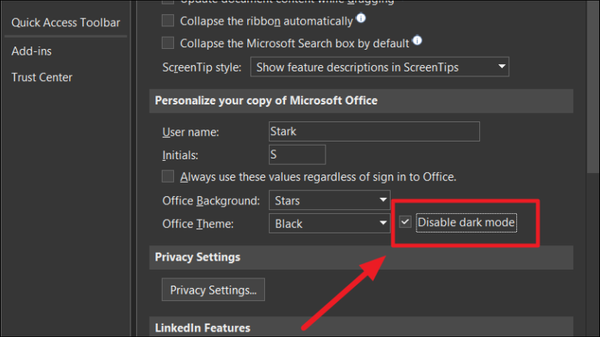 Jak zmienić tryb Microsoft Word na światło (wyłącz tryb ciemny)