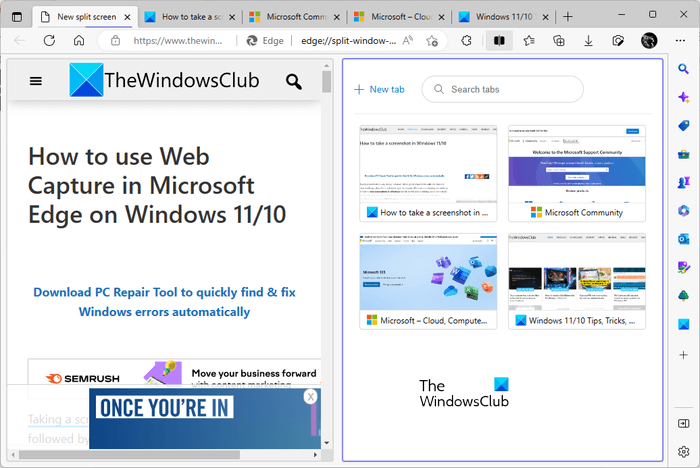 Włącz i używaj podzielonego ekranu w przeglądarce Edge lub Chrome ...