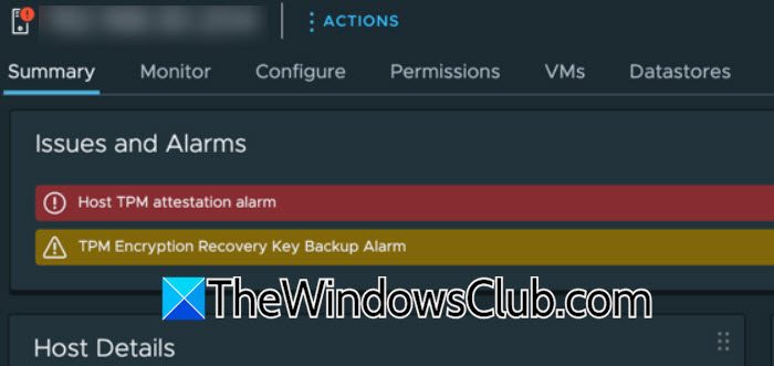 Host TPM Alarm Aarm w VMware vSphere