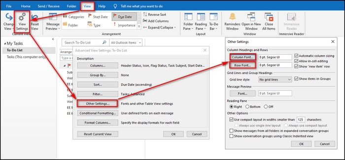 Como alterar a visualização da caixa de entrada do Outlook na área de ...