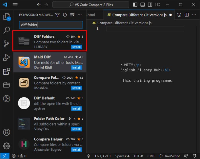 Como comparar 2 arquivos no código VS