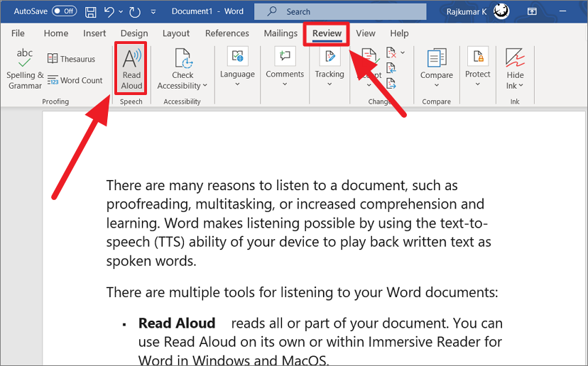 Como usar o recurso de leitura do Microsoft Word