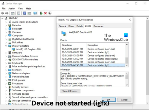 Corrigir erro de dispositivo não iniciado (igfx) no Windows 11/10 ...