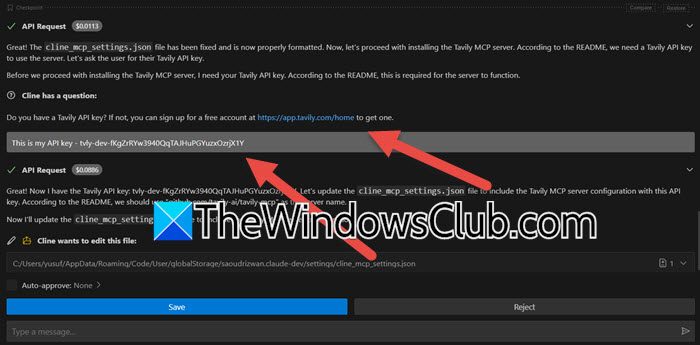 Como instalar o servidor Tavily MCP no código VS no Windows 11